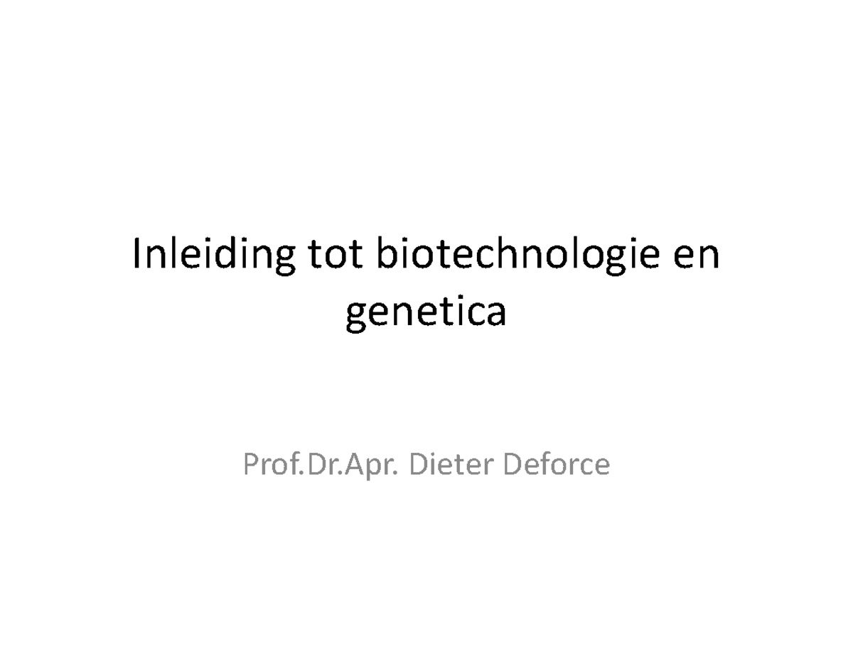 1 Inleiding En Hfdst 2 Dnarna Inleiding Tot Biotechnologie En