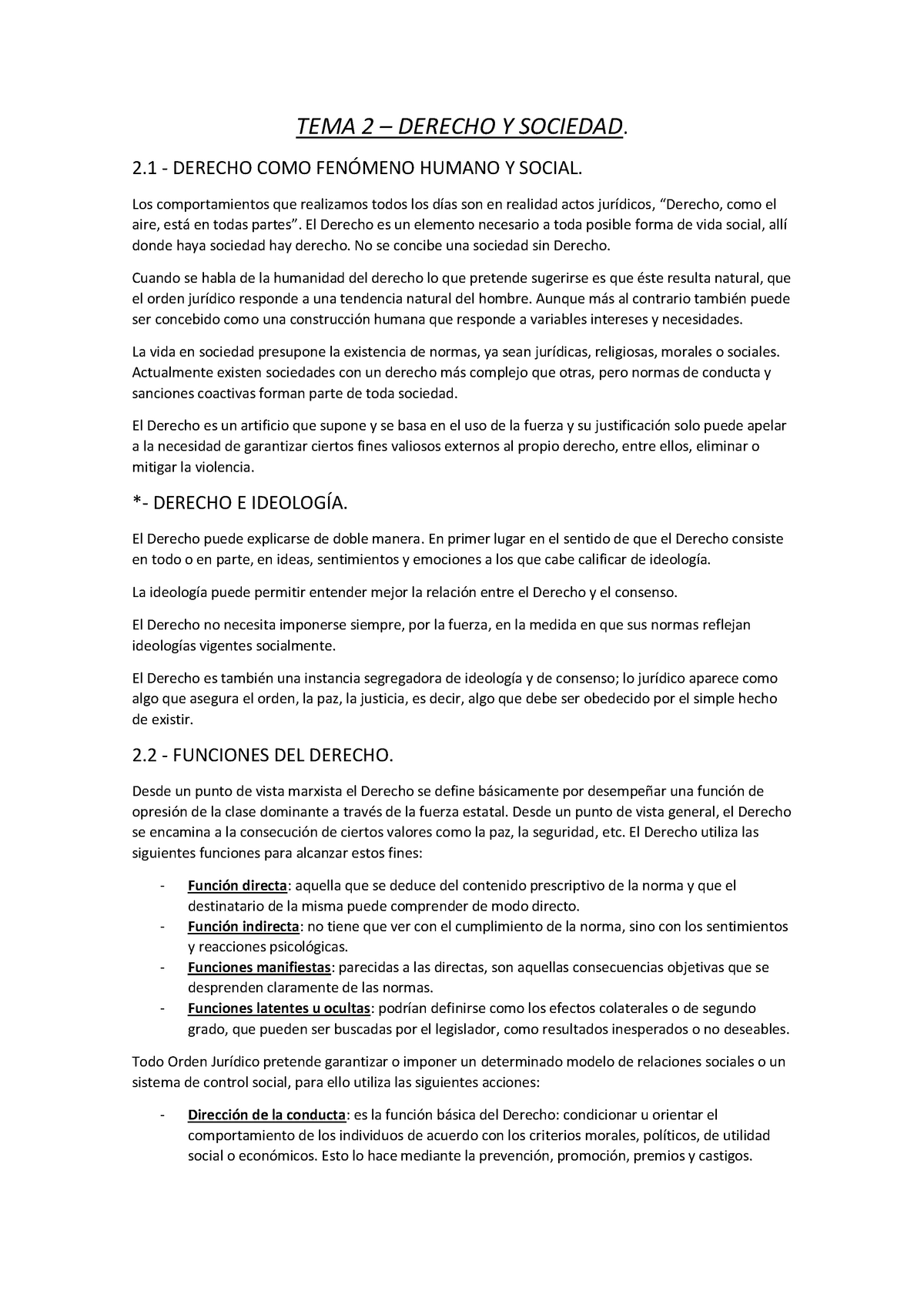 Resumen Tema 2 Apuntes Teoria Del Derecho Tema 2 Derecho Y Sociedad