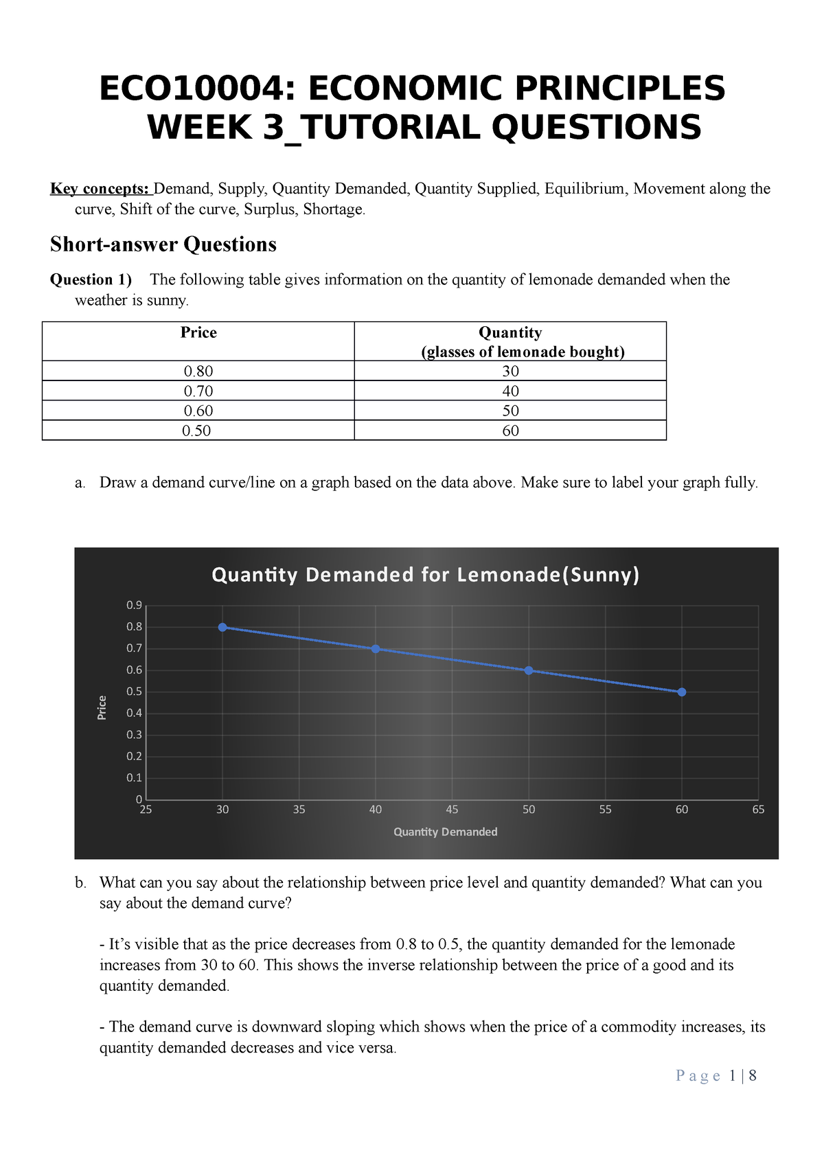 Week 3 Assignment Tutorial Questions Eco10004 Economic Principles