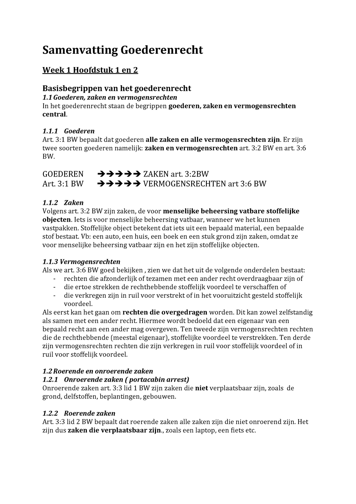 Samenvatting Goederenrecht Week 1 4 H 1 6 Samenvatting