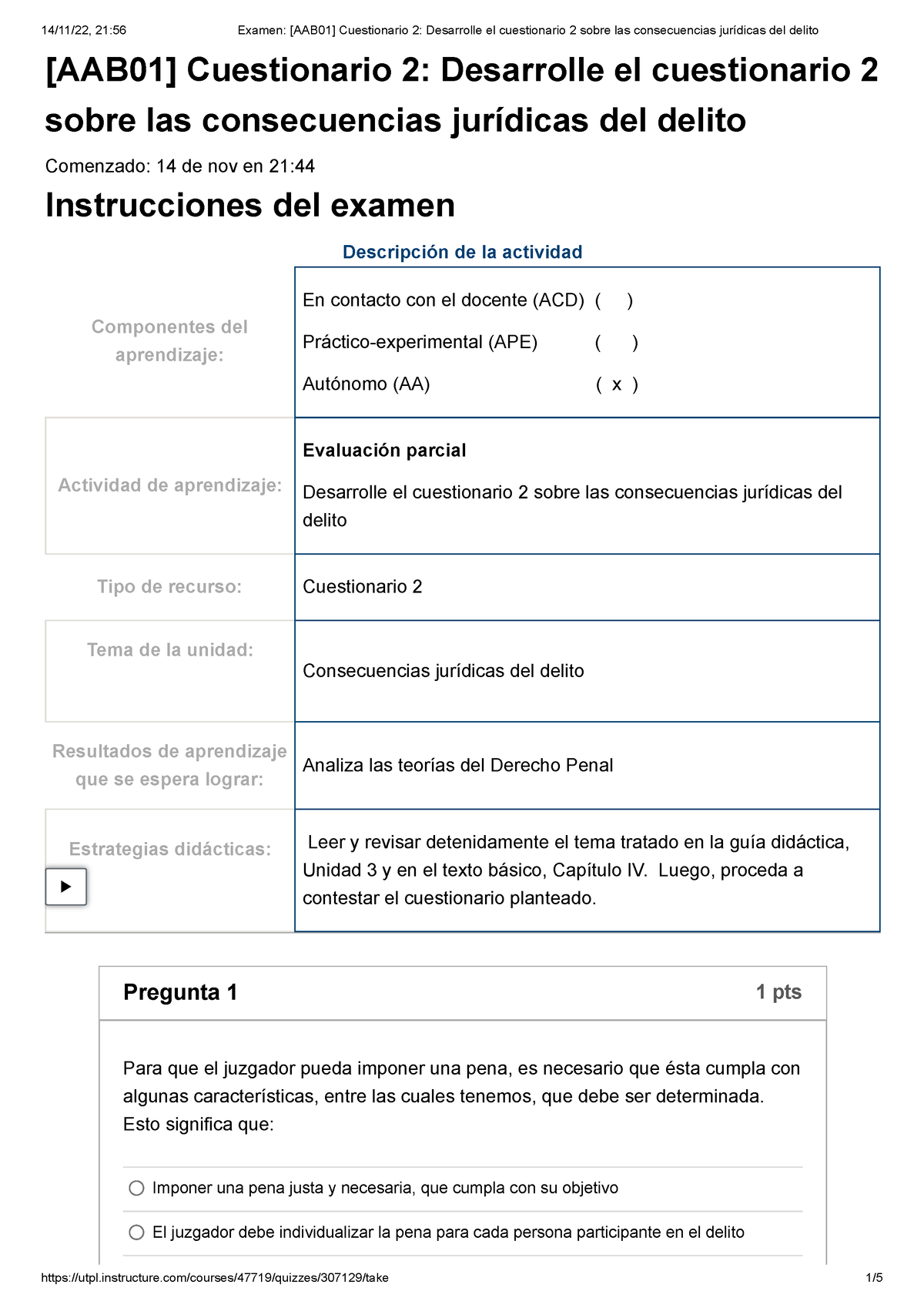 Cuestionario 2 Derecho Penal Aab01 Cuestionario 2 Desarrolle El