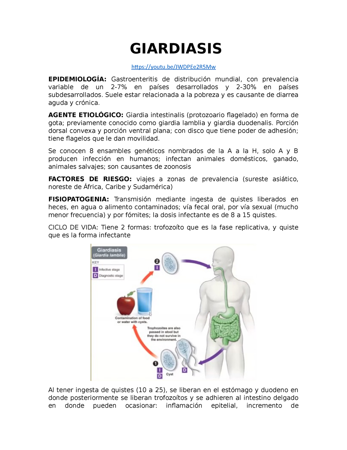 1 Giardiasis Epidemiología Agente Etiológico Fisiopatología Cuadro