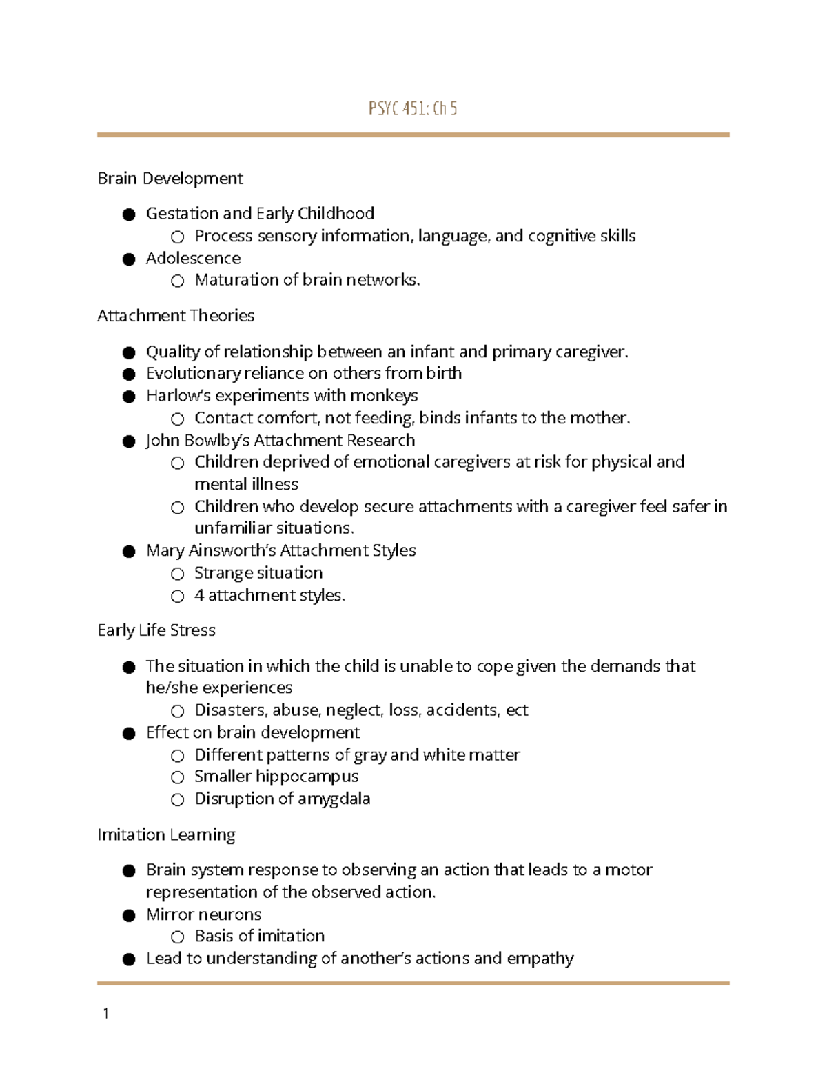 Psych 451 Ch5 Lecture Notes 5 Psyc 451 Ch 5 Brain Development