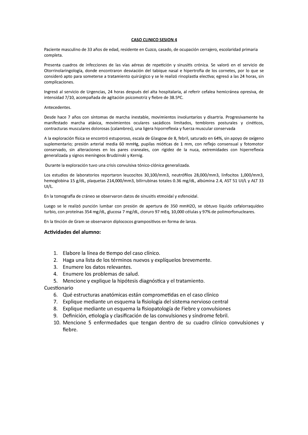 Caso Clinico Nº 4 Convulsiones Caso Clinico Sesion 4 Paciente