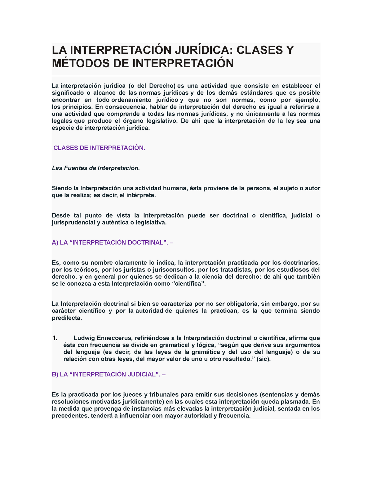 La Interpretación Jurídica La InterpretaciÓn JurÍdica Clases Y