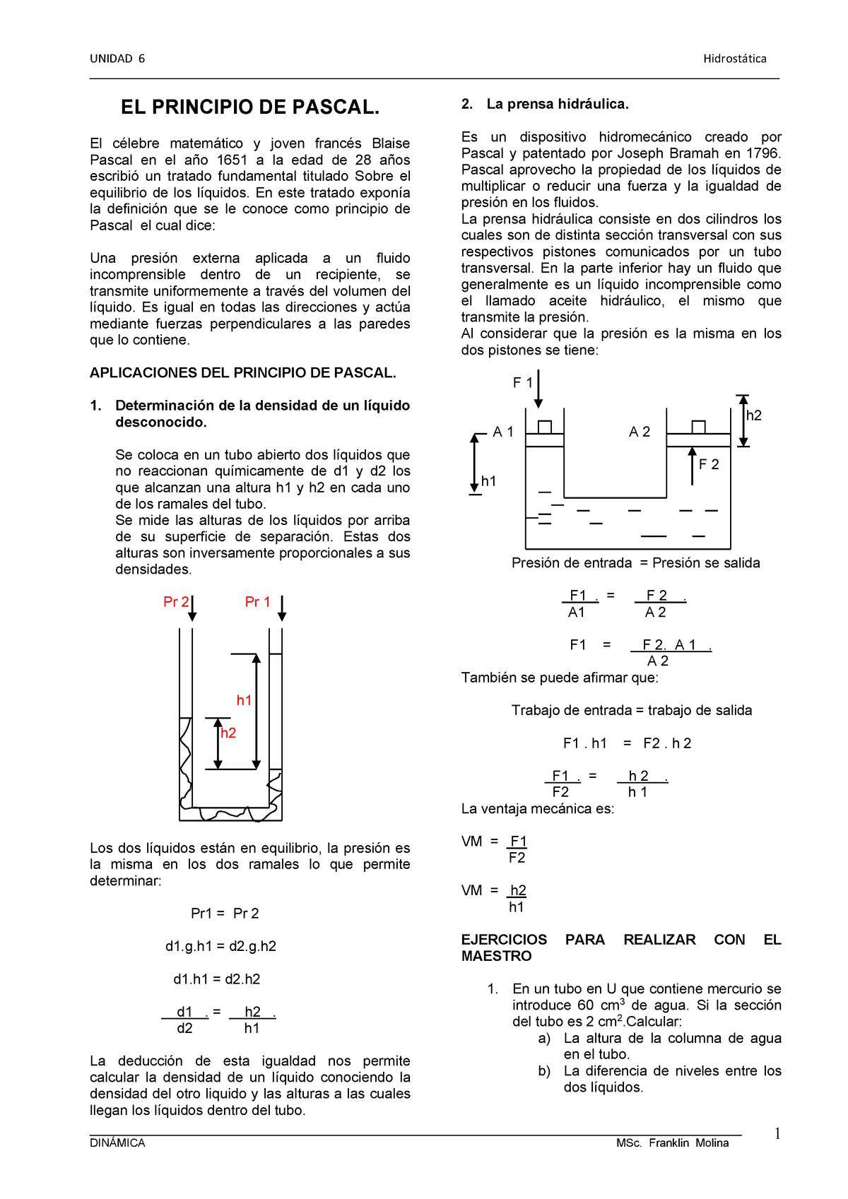 Sesion 13 Principio De Pascal El Principio De Pascal El Célebre