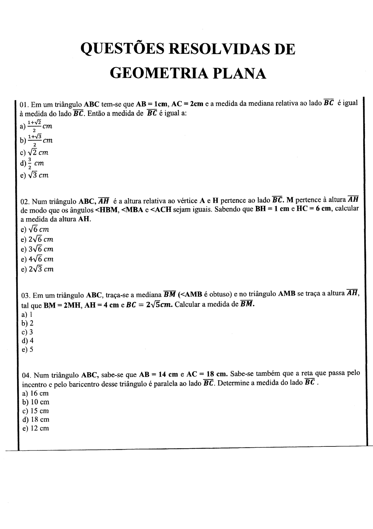 Questões Resolvidas De Geometria Plana Parte 1 Geometria Plana