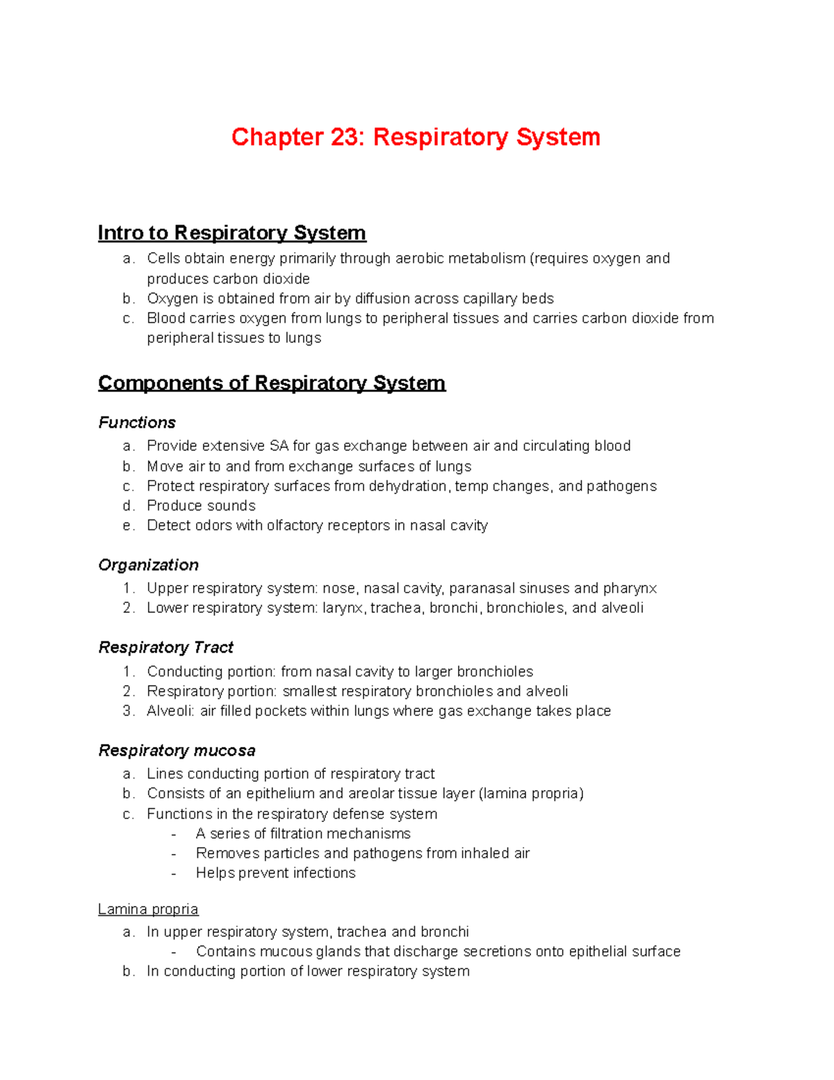 Hsci 105 Lecture Notes Chapter 23 Respiratory System Intro To