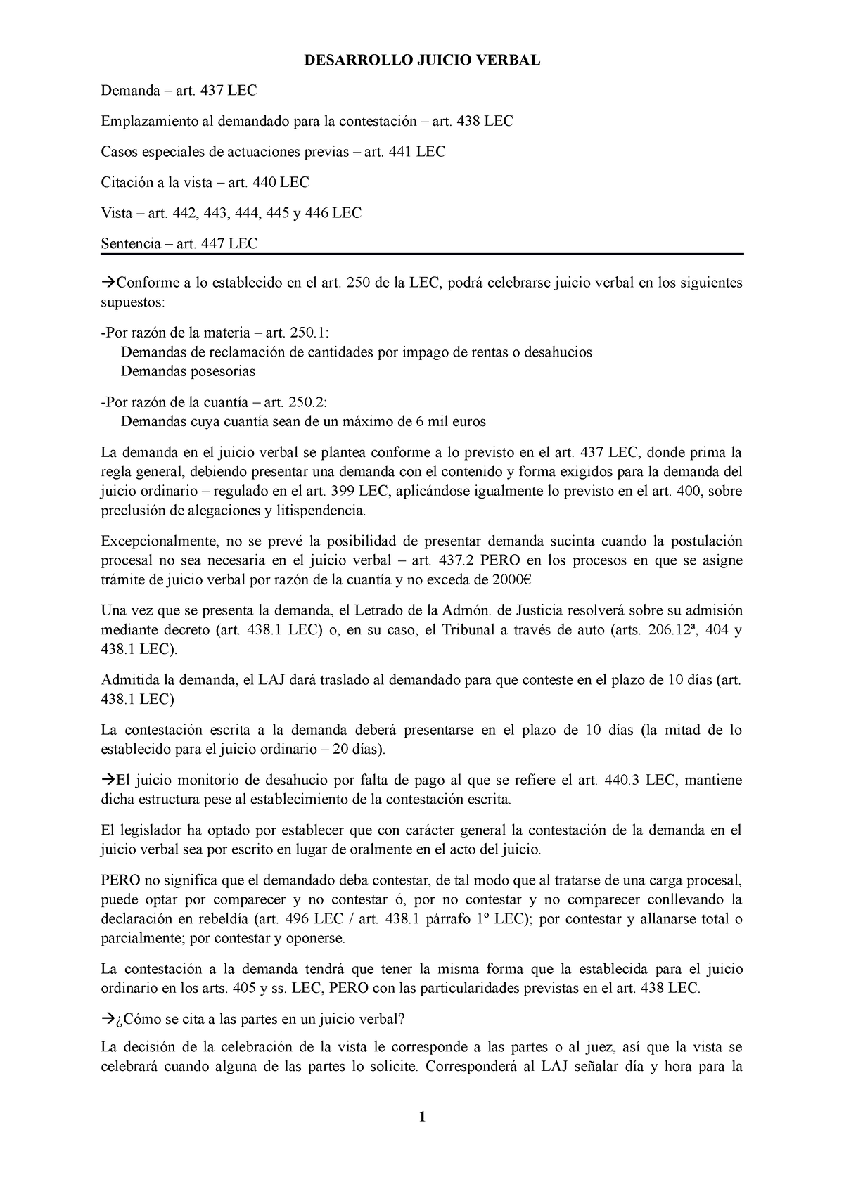 Esquema Procedimiento Juicio Verbal Demanda Art 437 Lec