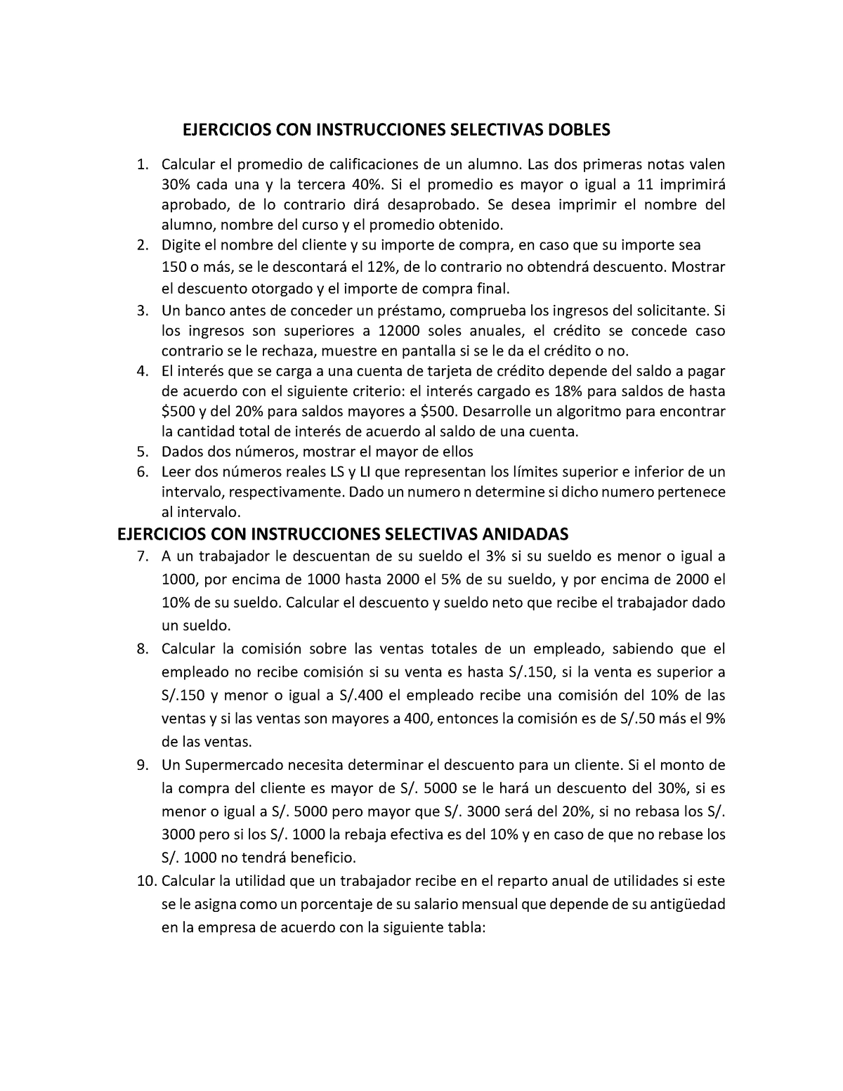 Problemas Propuestos De Instrucciones Condicionales 1 Ejercicios Con