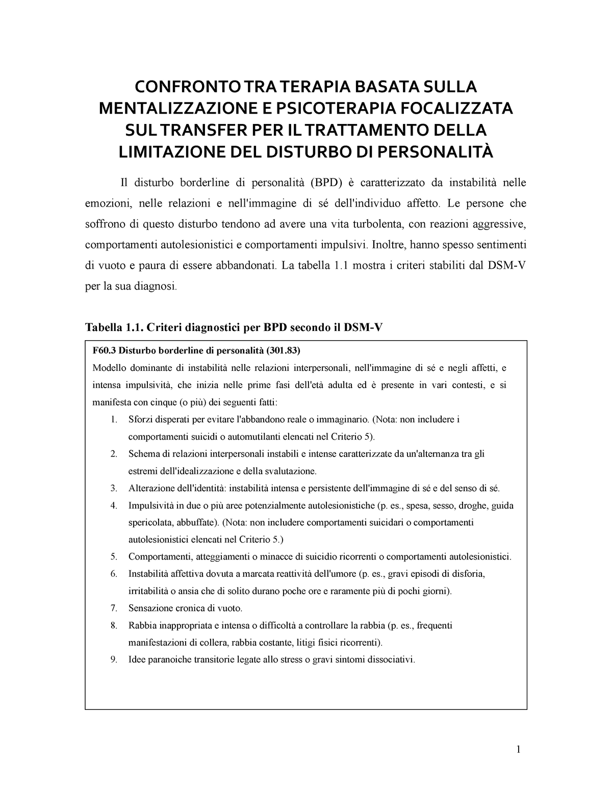 Confronto Tra Terapia Basata Sulla Mentalizzazione E Psicoterapia