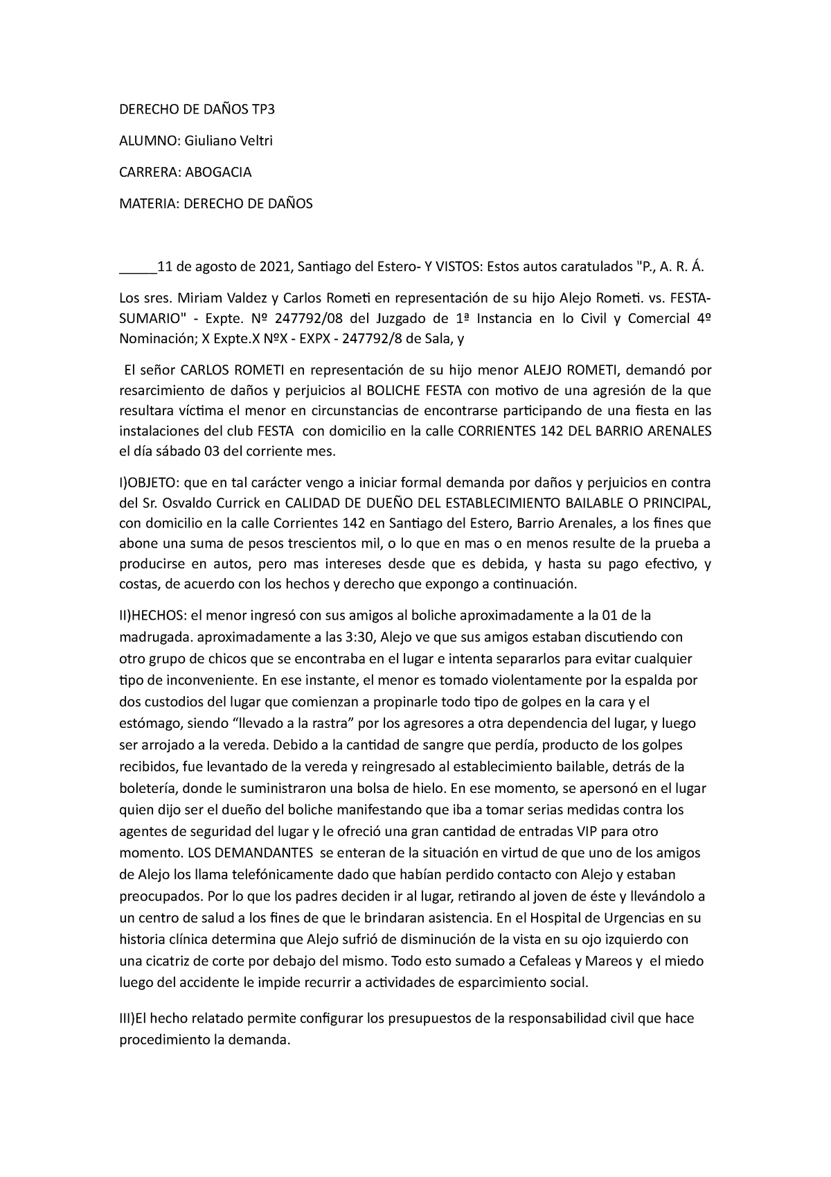 Derecho De Daños Tp3 Trabajo Practico N° 3 Derecho De DaÑos Tp