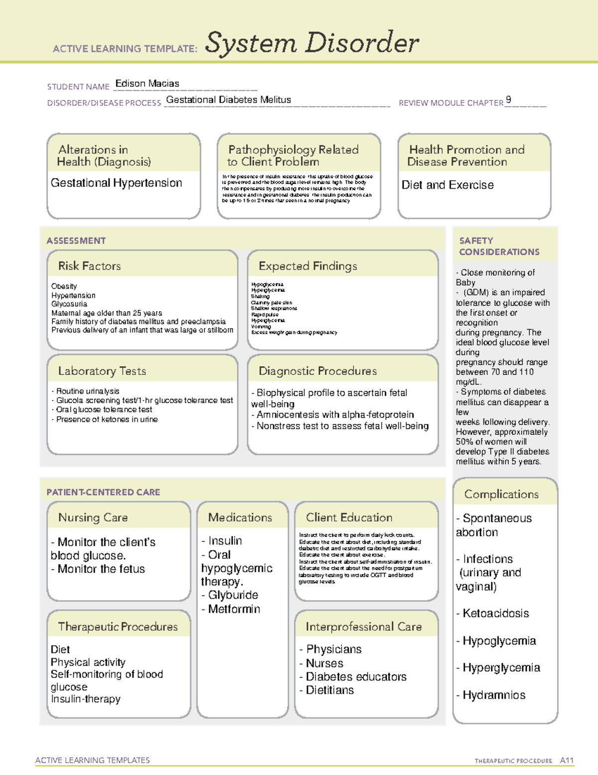 Active Learning Template System Disorder