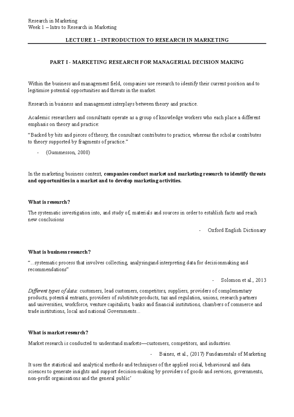 Week 1 Intro To Research In Marketing Week 1 Intro To Research In