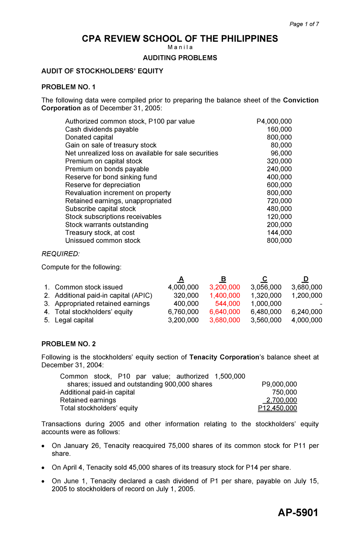 Ap 5901 She Cpar Audit She Cpa Review School Of The Philippines M A