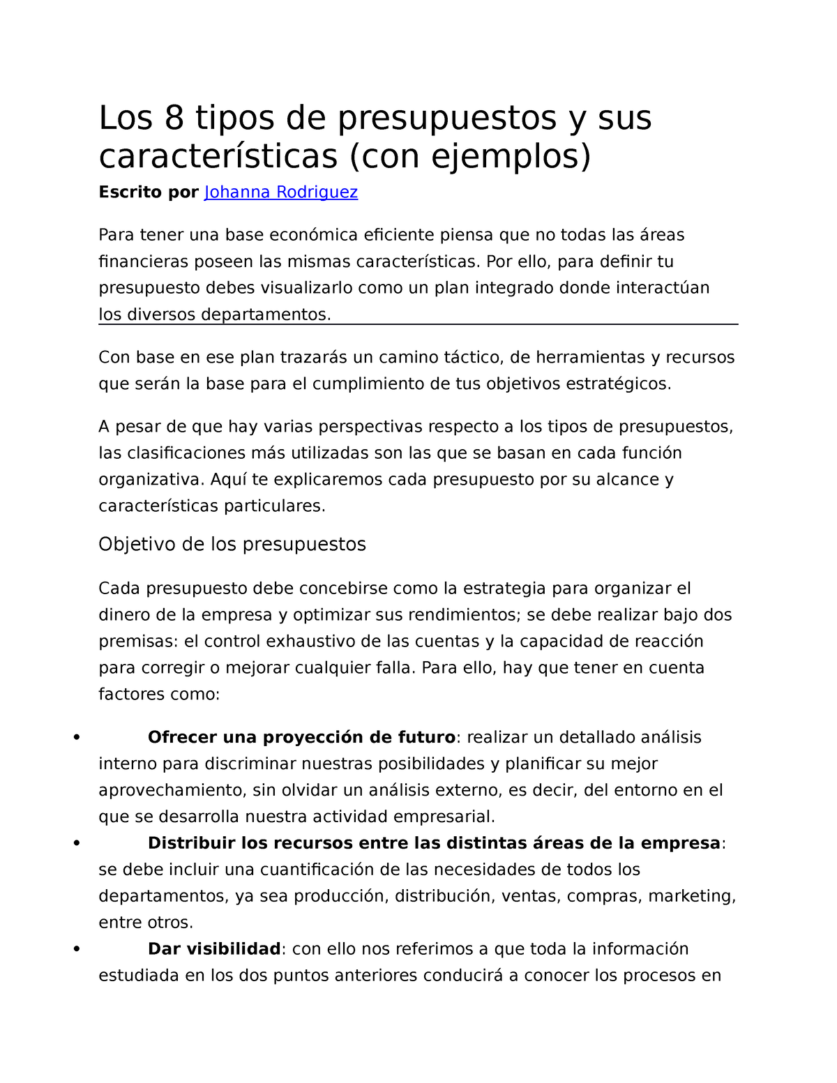 Los 8 Tipos De Presupuestos Y Sus Características Por Ello Para