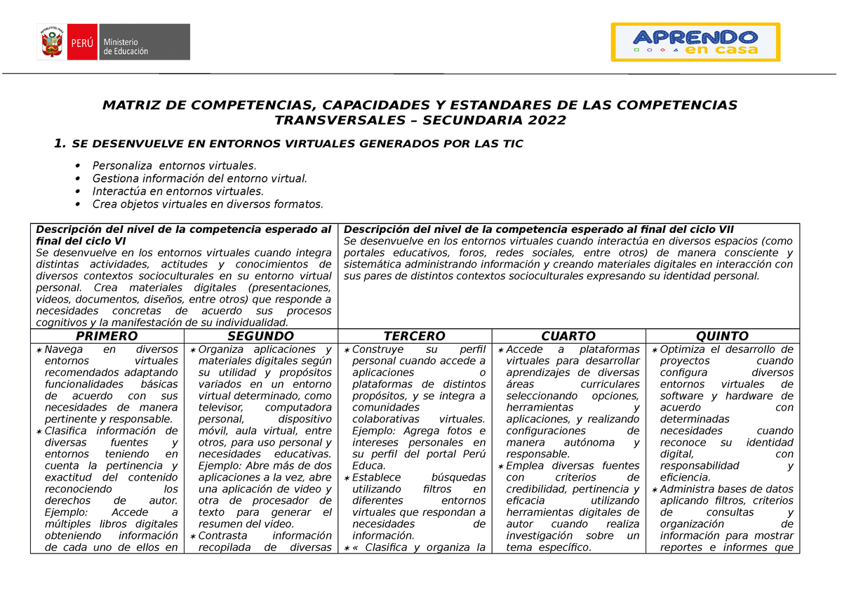 Matriz De Competencias Transversales Para La Elaboración De La