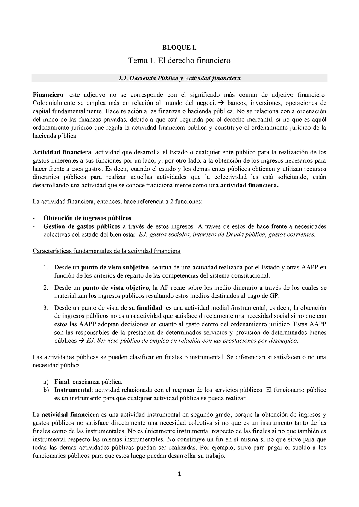 Tema 1 Al 5 Apunts Classe Bloque I Tema 1 El Derecho Financiero 1