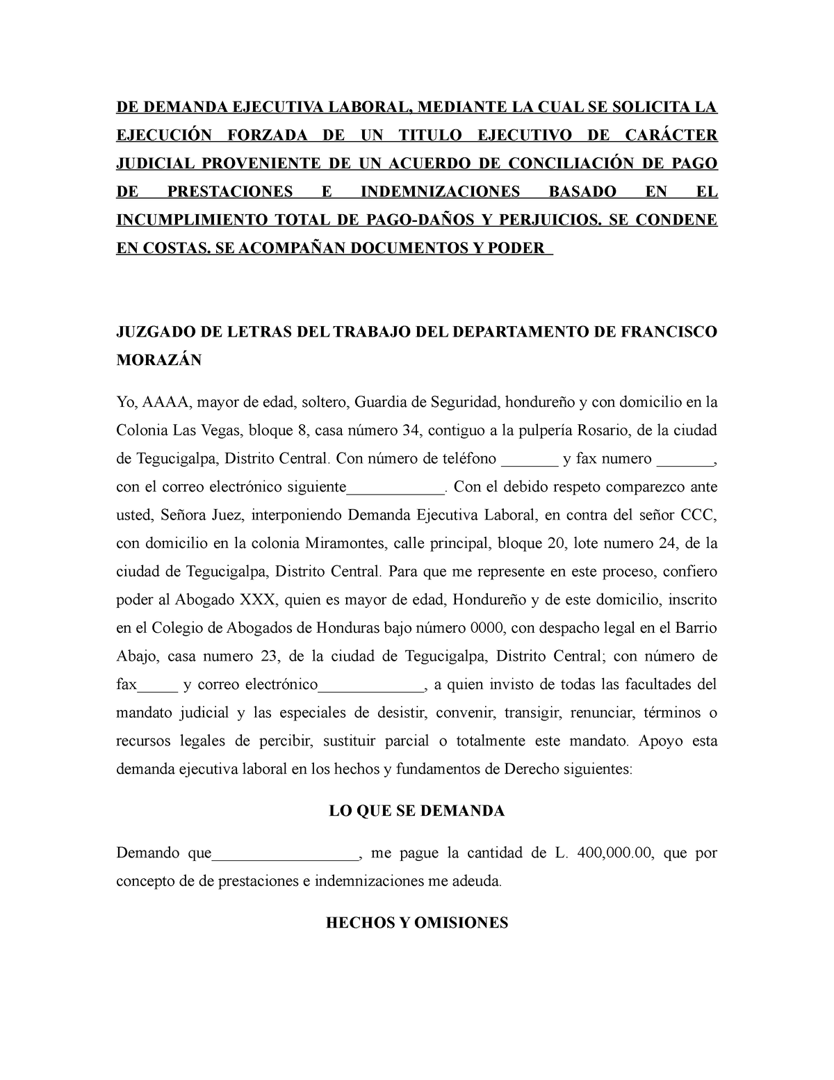 De Demanda Ejecutiva Laboral De Demanda Ejecutiva Laboral Mediante