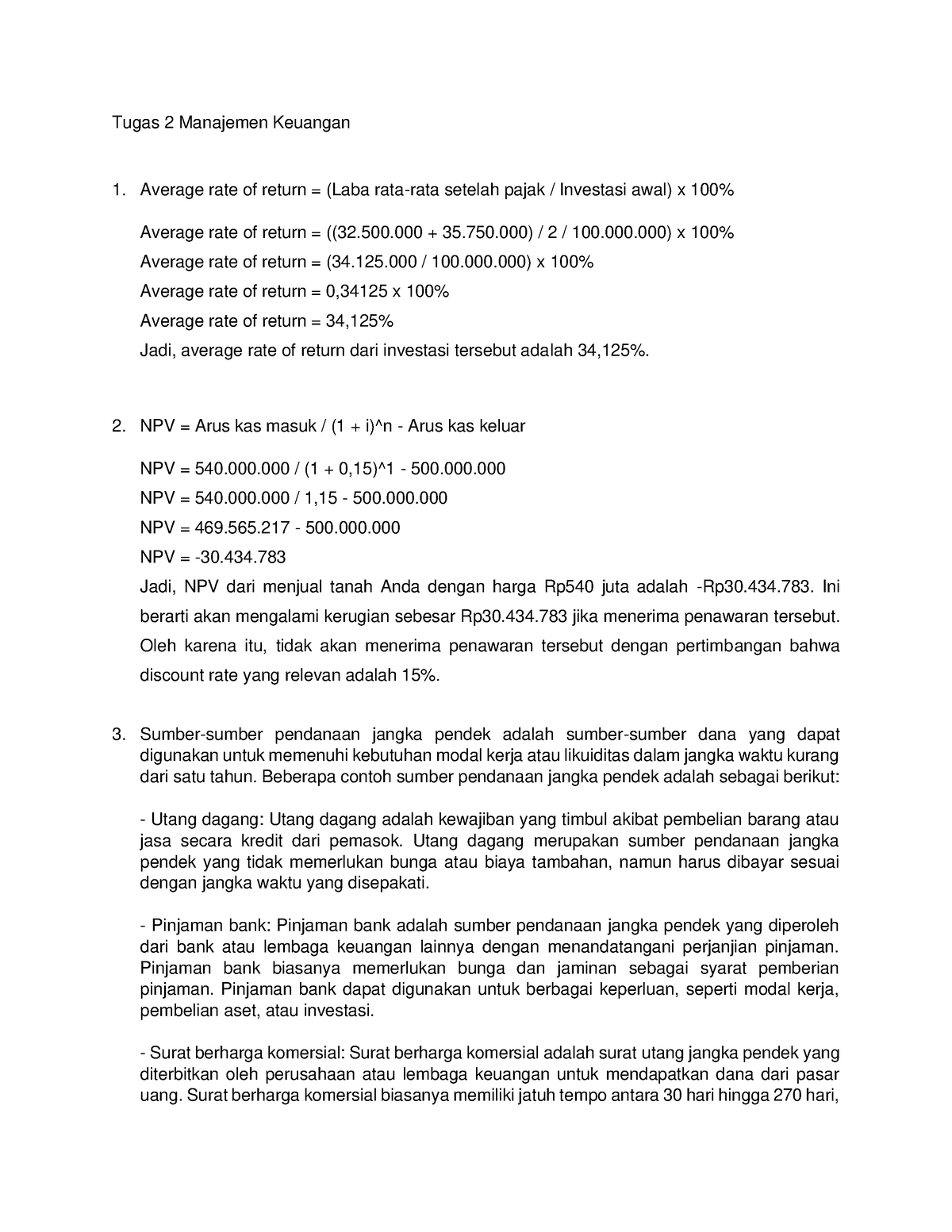 Tugas 2 Manajemen Keuangan Tugas 2 Manajemen Keuangan Average Rate Of