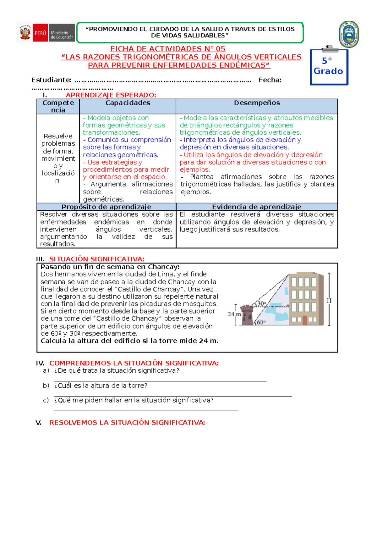 Ficha 6 5to Exp 4 Sesión De Aprendizaje Ficha De Actividades N