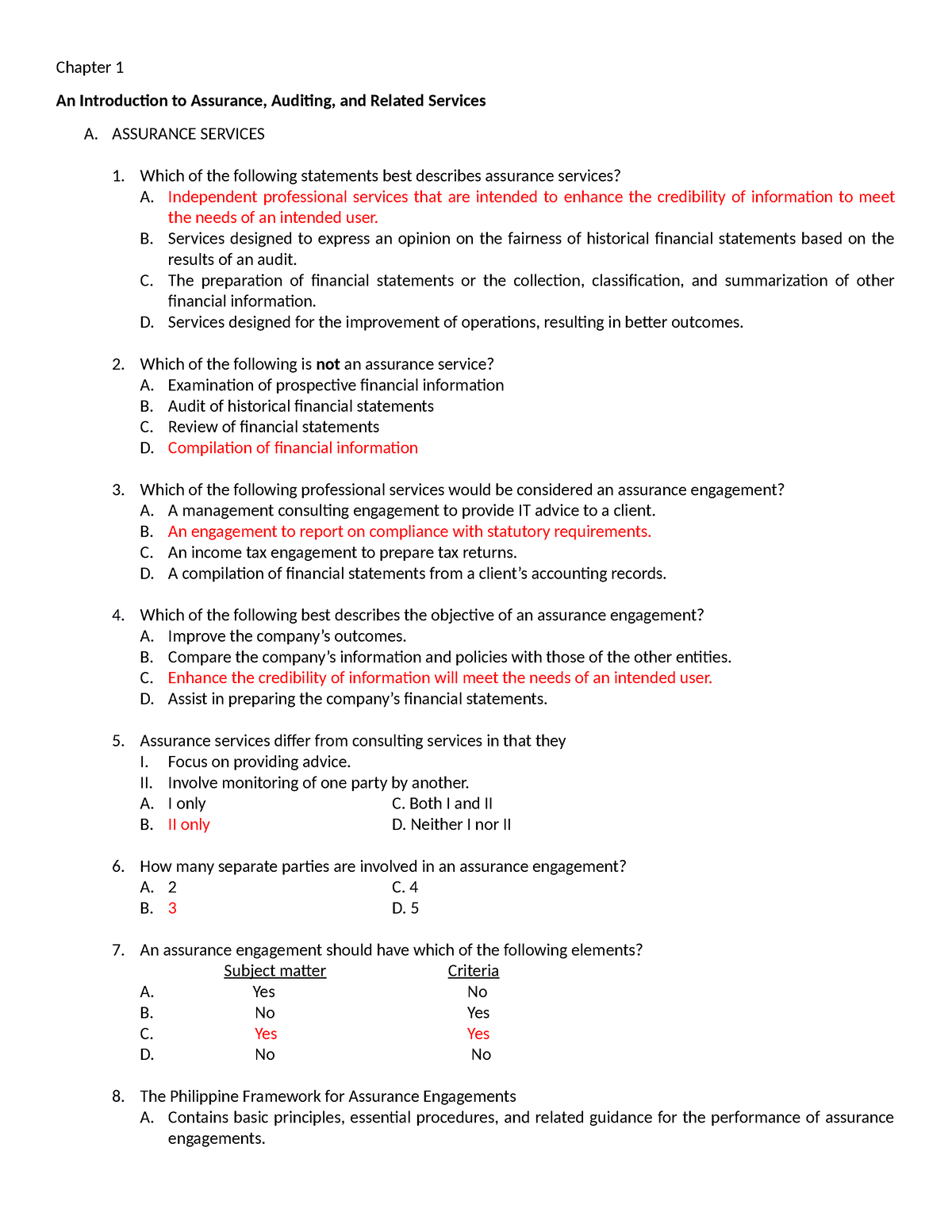 At Roque 1 Audit Notes Chapter 1 An Introduction To Assurance