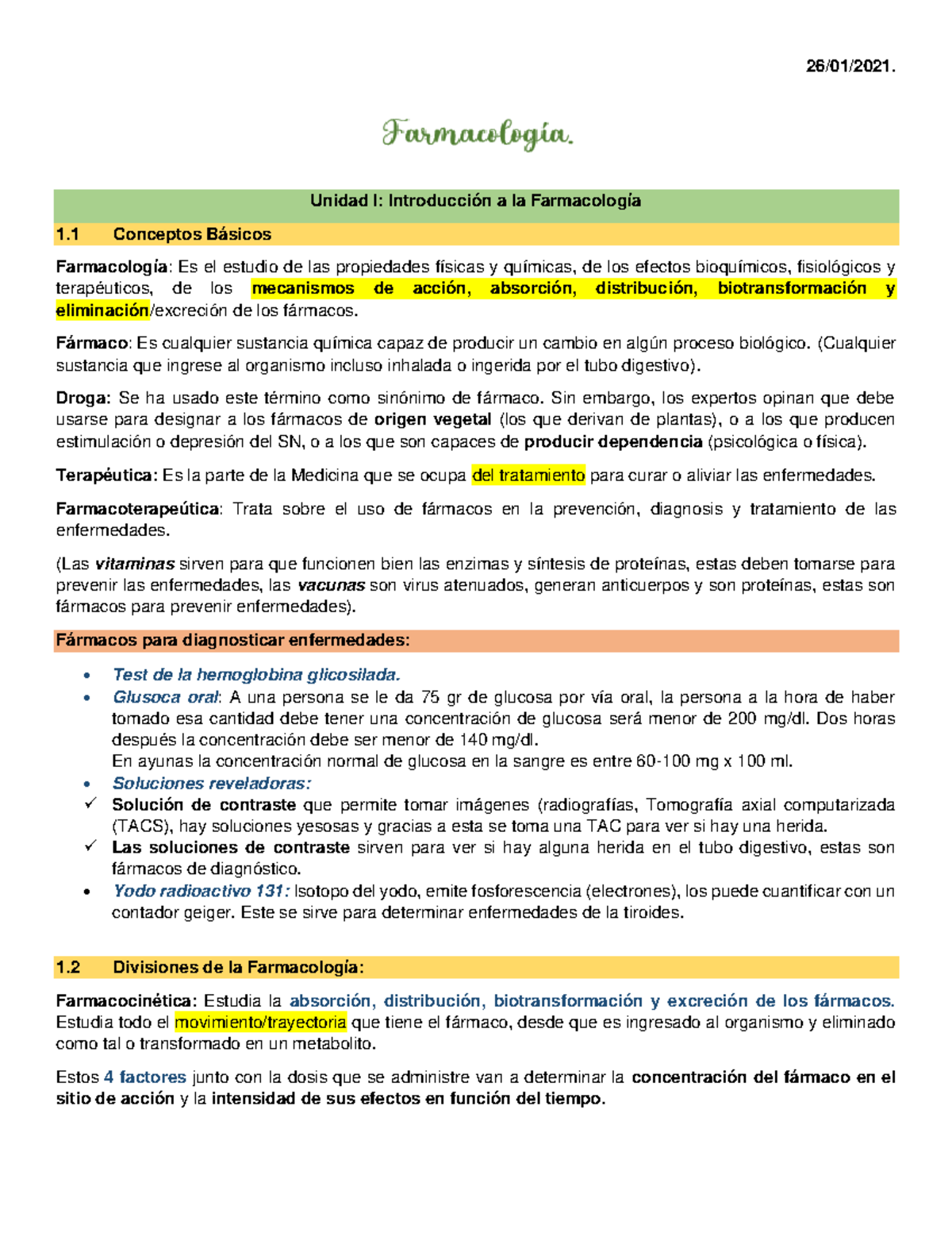 Apuntes Primer Parcial Farma 26012021 Unidad I Introducción A La