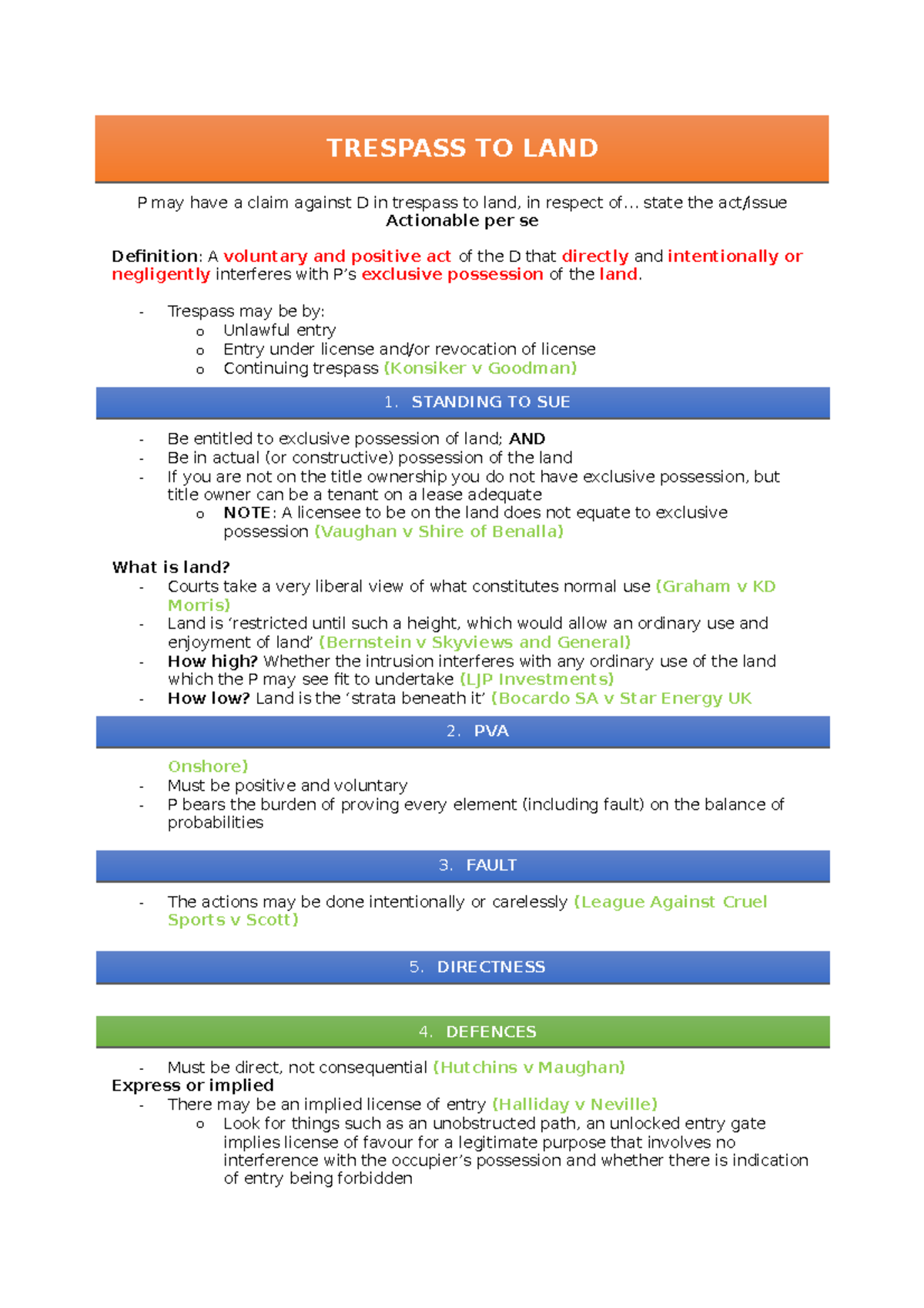 Law1113 Torts Tresspass And Private Nuisance P May Have A Claim