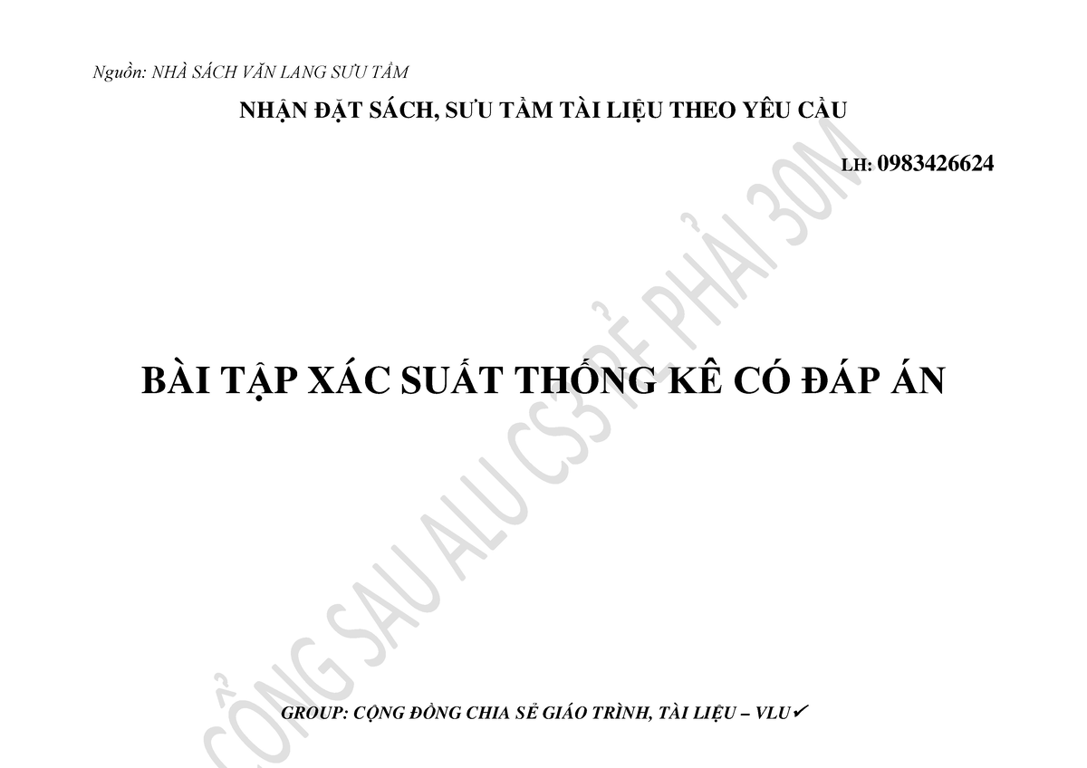 BÀi TẬp XÁc SuẤt ThỐng KÊ CÓ ĐÁp Án Nguồn NhÀ SÁch VĂn Lang SƯu TẦm