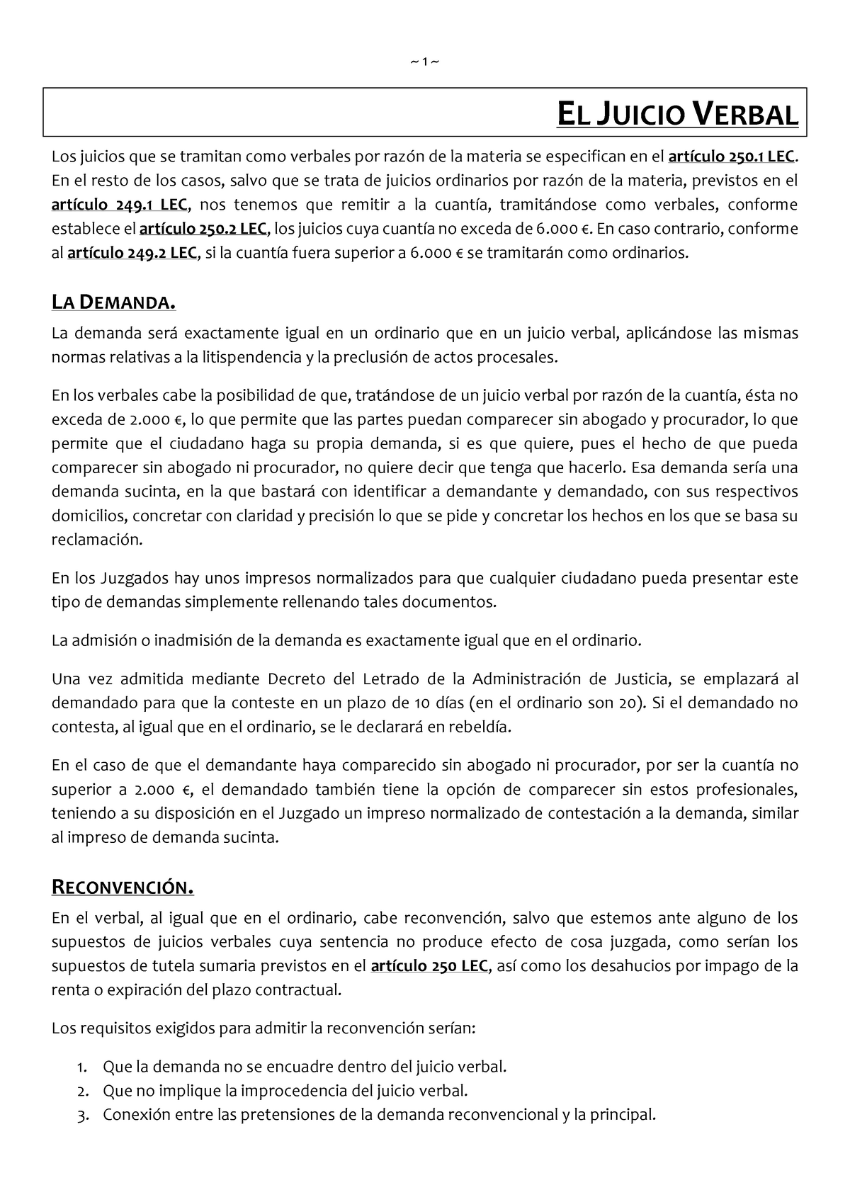 El Juicio Verbal Apuntes 1 ~ 1 ~ El Juicio Verbal Los Juicios Que