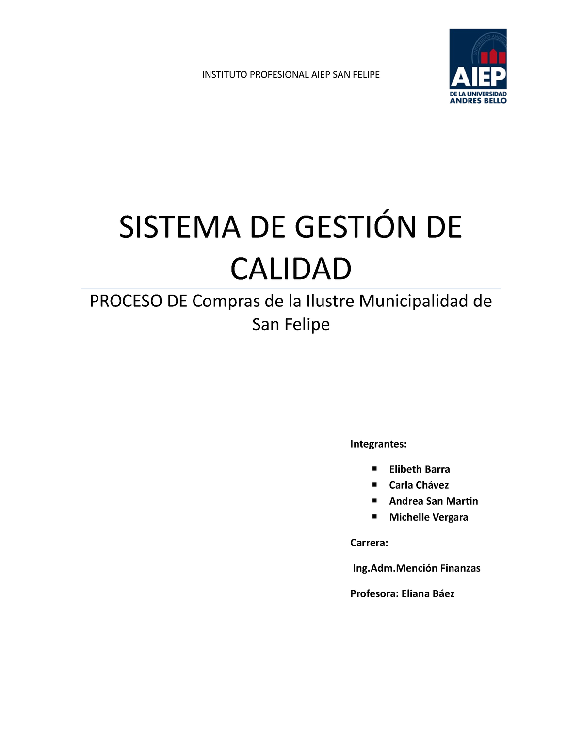 Gestion De Calidad Y Normas Iso Carla Instituto Profesional Aiep San