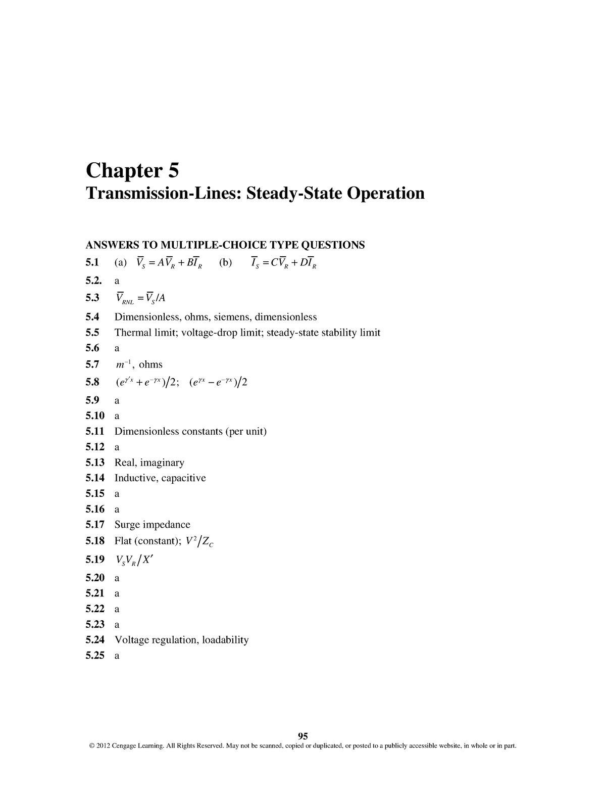 Power System Analysis Design 5th Edition Glover Solutions Manual Chap5