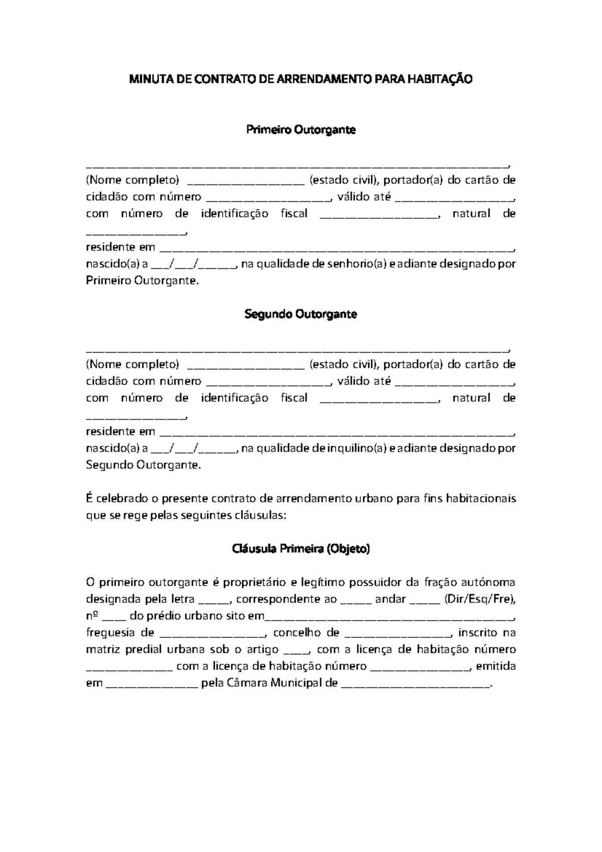 Minuta De Contrato De Arrendamento Para HabitaçÃo 1 Minuta De