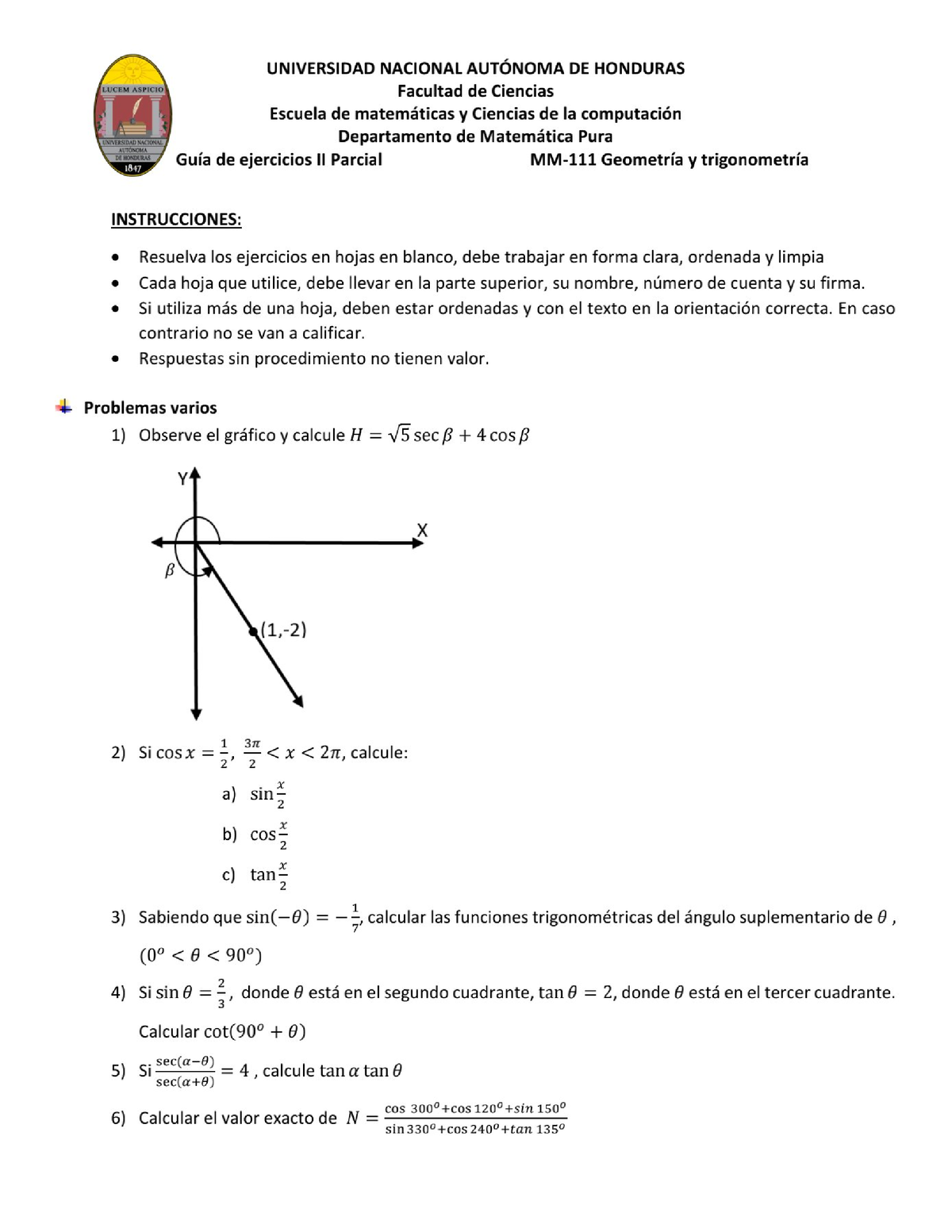 Guía Ii Parcial Mm 111 Guía De Geometría Y Trigonometría Geometria