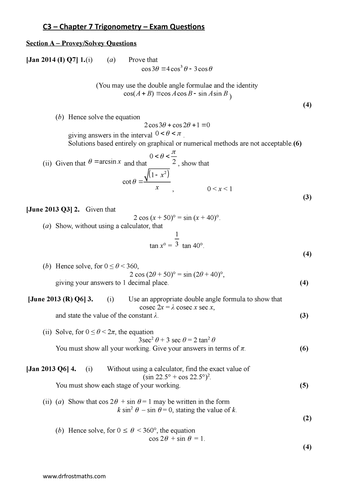 C3 Chp7 Trig Exam Questions C3 Chapter 7 Trigonometry Exam