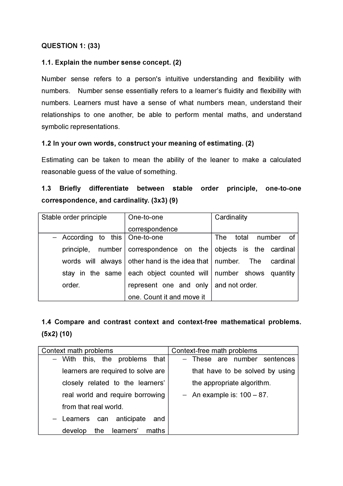 Fmt3701 Exam Explanations Question 1 33 Explain The Number Sense