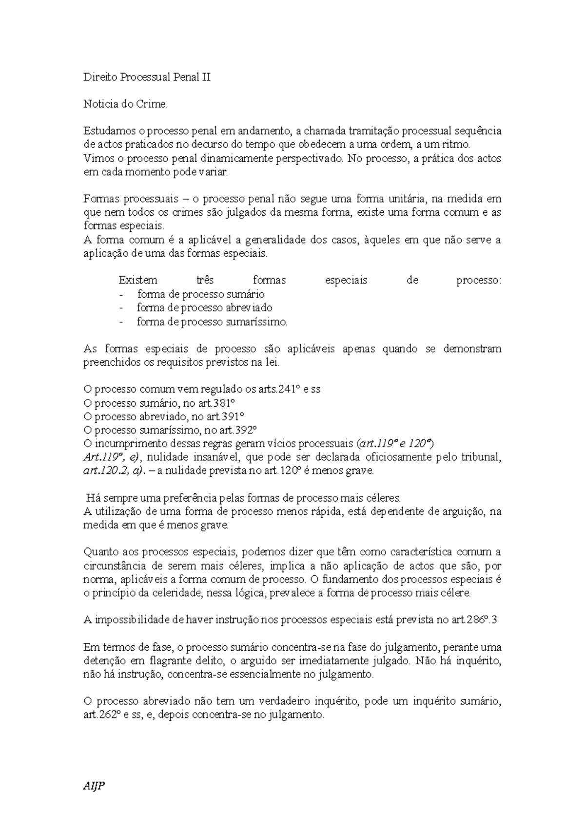 Aulas De Direito Processual Penal Ii N Direito Processual Penal Ii