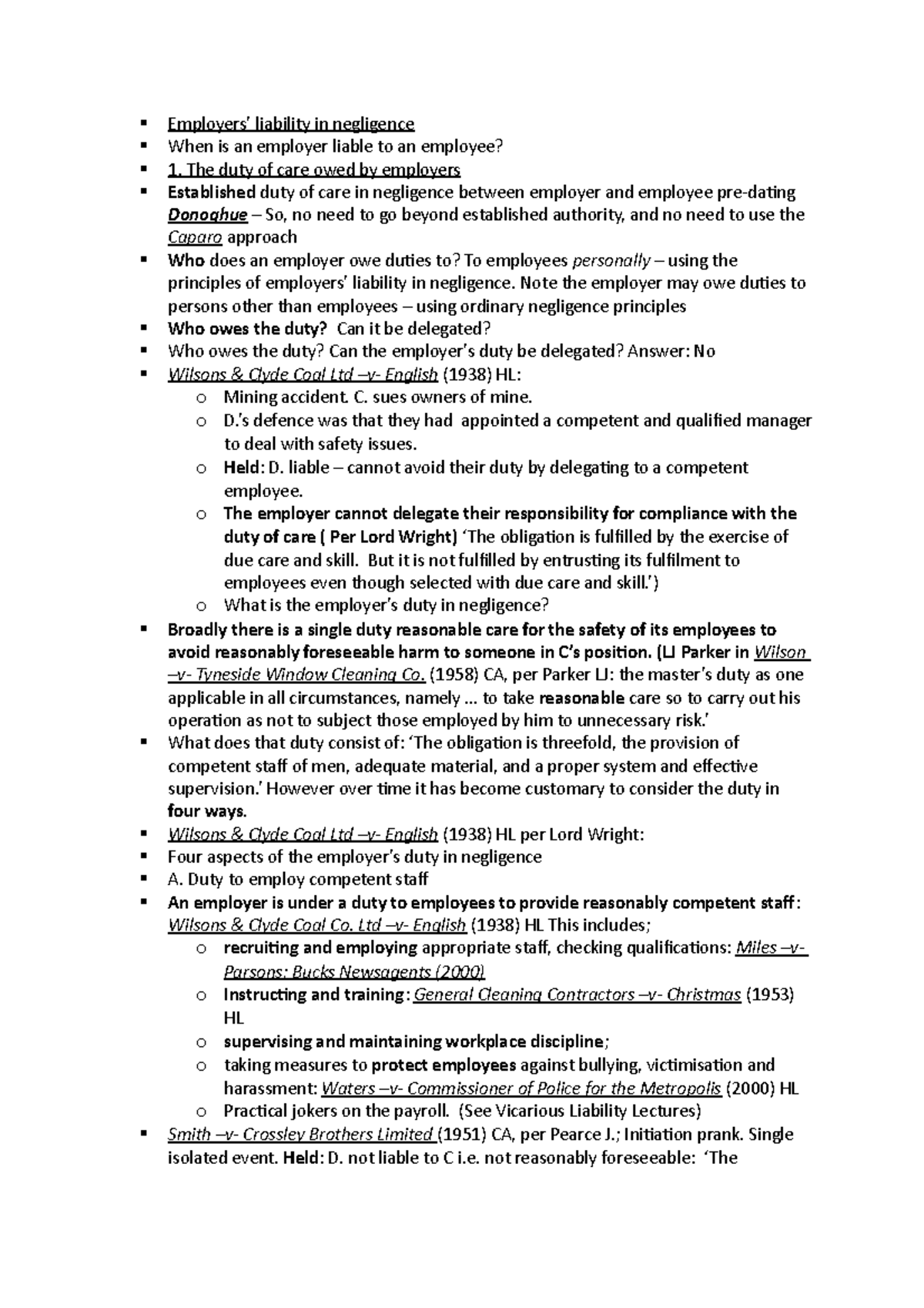 Employers Liability Lecture Notes 13 § Employers Liability In