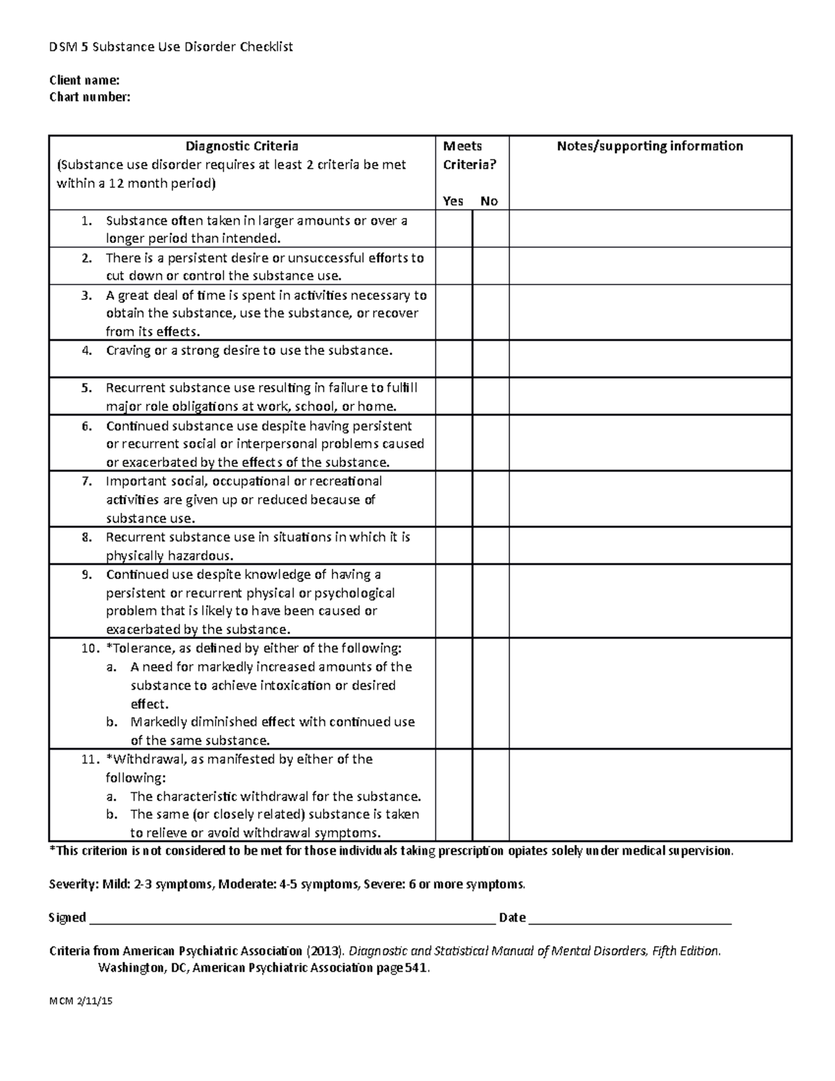 Dsm 5 Substance Use Disorder Checklist Dsm 5 Substance Use Disorder