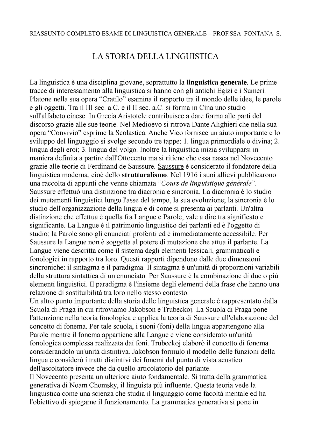 Riassunti Linguistica Generale Riassunto Completo Esame Di