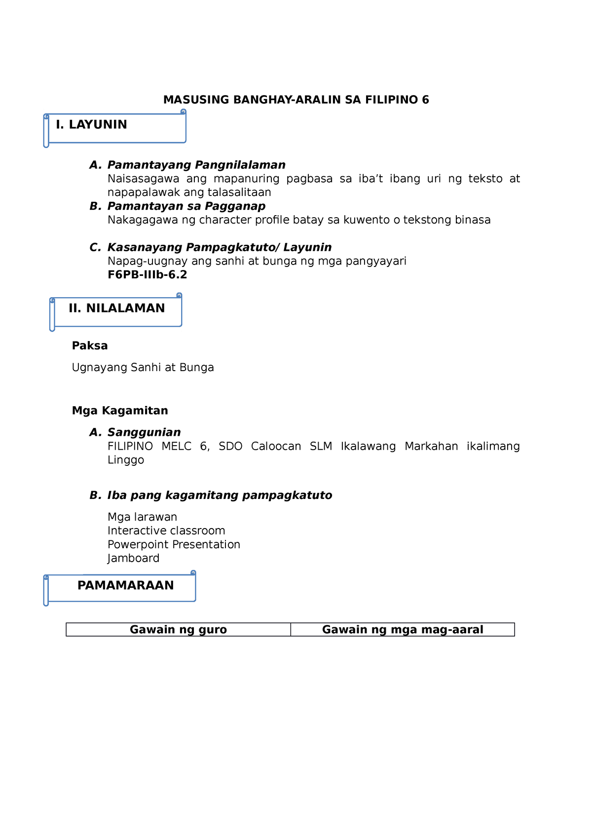 Filipino 6 Masusing Banghay Aralin Sample Lesson Plan In Filipino 6