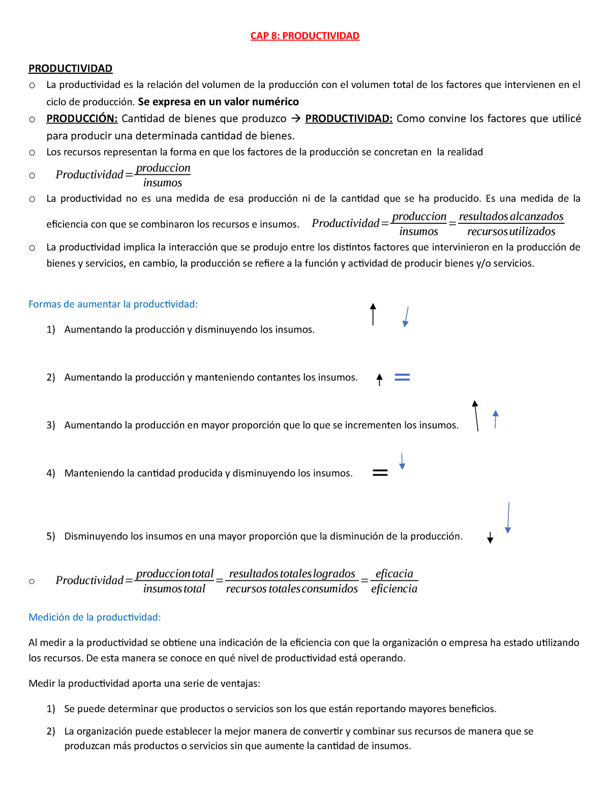 Resumen 2do Parcial Cap 8 A 17 Cap 8 Productividad Productividad O