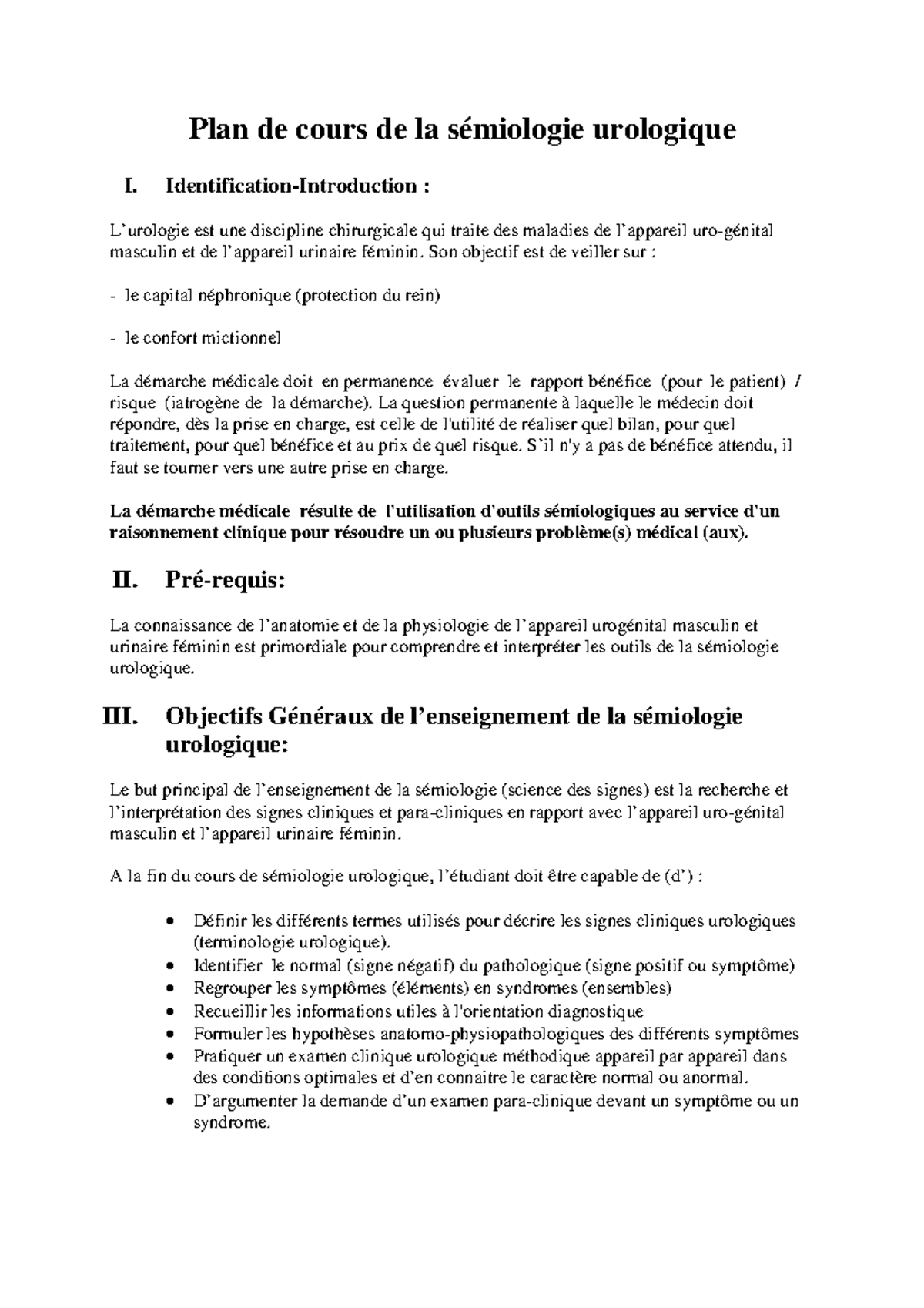 Pcsu Sémiologie Urologique Plan De Cours Plan De Cours De La