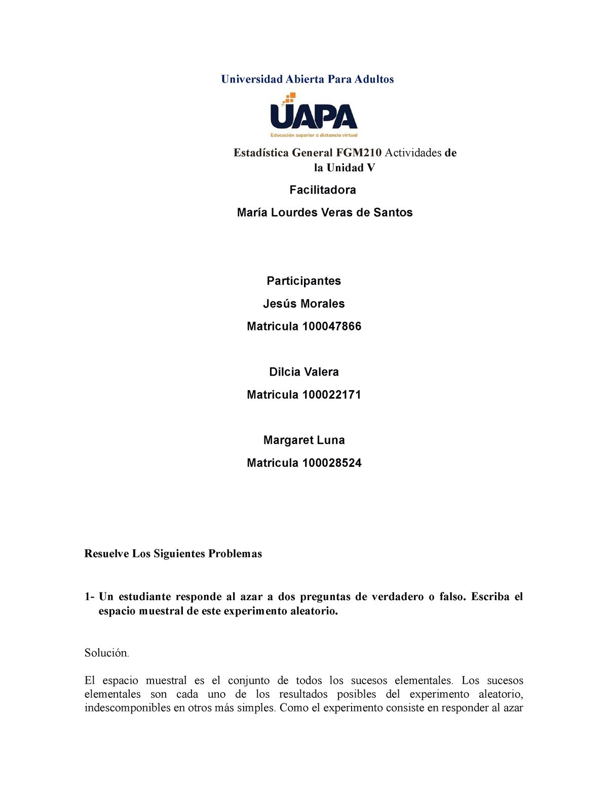 Tarea De La Unidad V Universidad Abierta Para Adultos Estadística