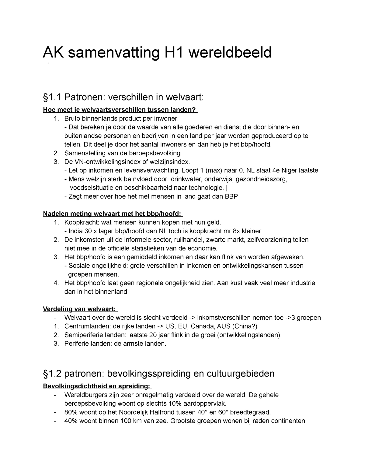 Ak Samenvatting Hoofdstuk 1 Wereldbeeld Ak Samenvatting H1