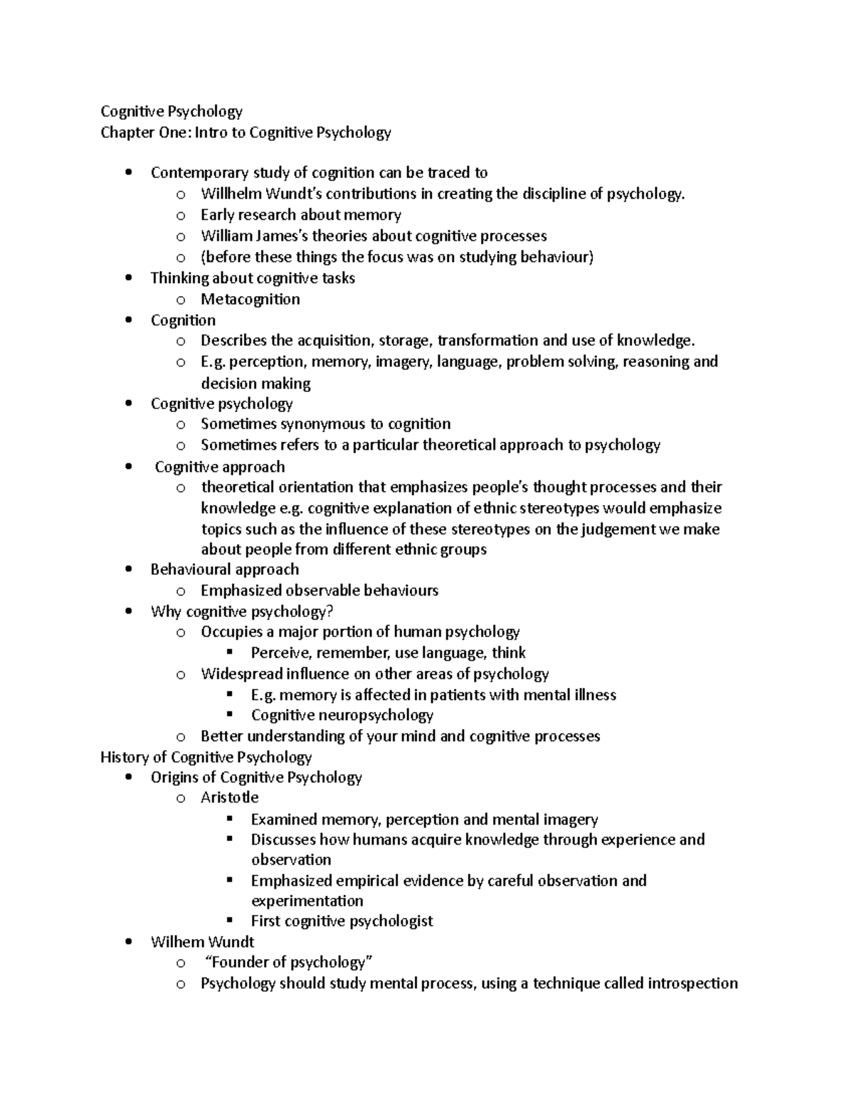 Cog Psychology Ch 1 Lecture Notes 1 Cognitive Psychology Chapter