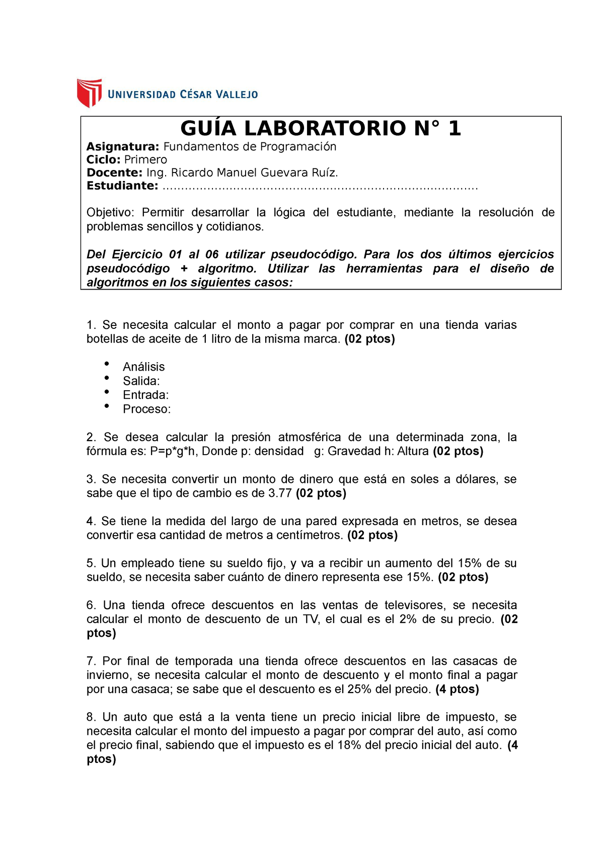 Fp Practica Calificada GuÍa Laboratorio N° 1 Asignatura Fundamentos