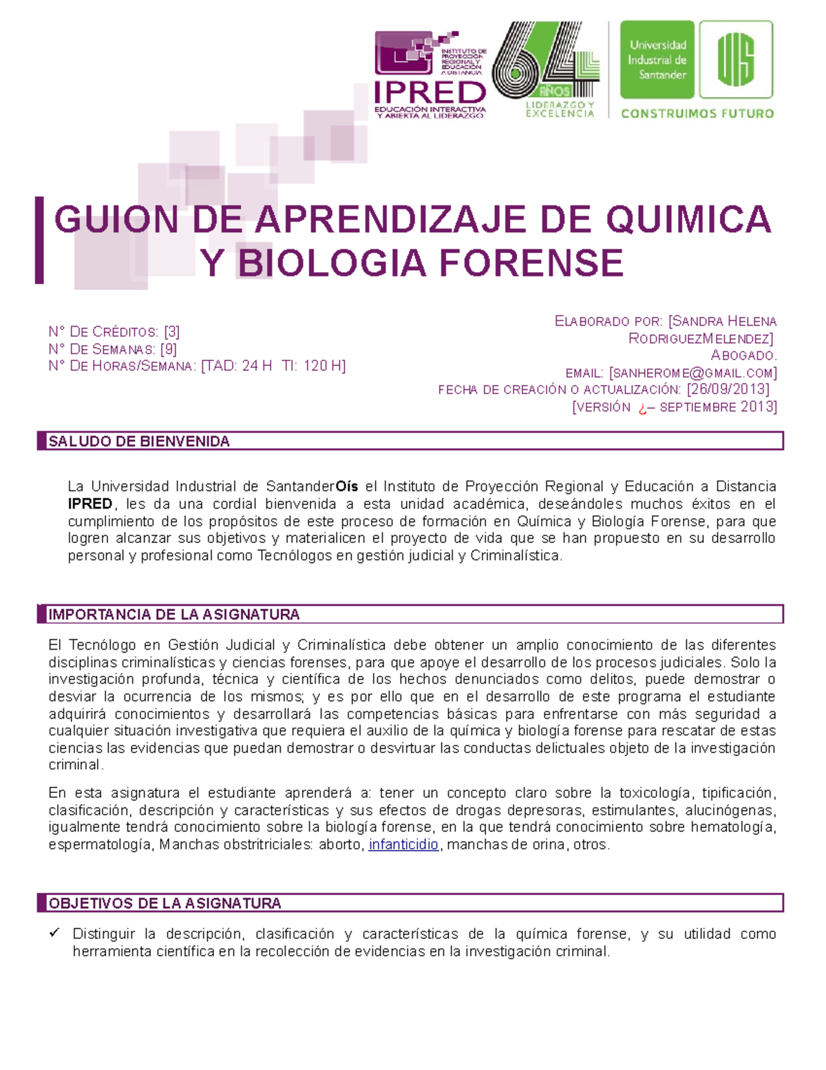 Guion De Aprendizaje Dede Quimica Y Biologia Forense 1 Guion De