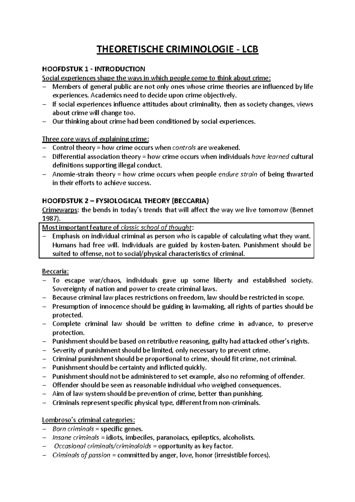 Summary Criminological Theory H1 712 15 Theoretische Criminologie