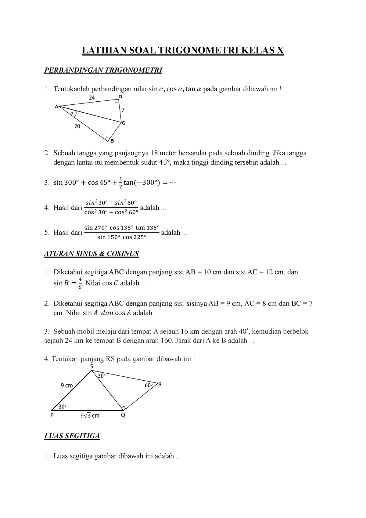 Latihan Soal Trigonometri Kelas X Latihan Soal Trigonometri Kelas X